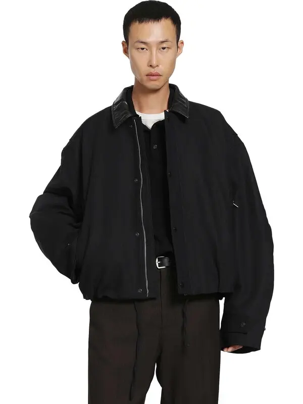 Acne Studios Cotton Satin Bomber Jacket With Leather Collar - Black
