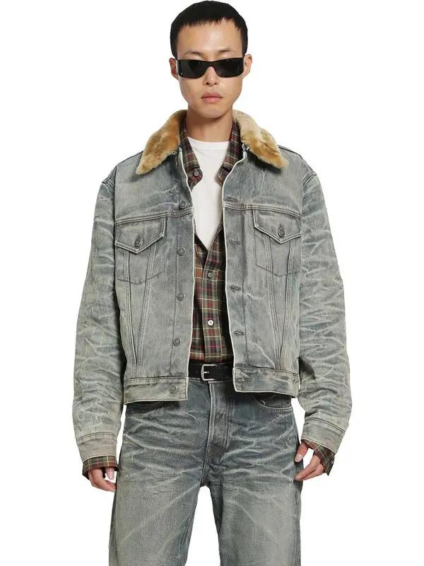 Acne Studios Shearling Collar Denim Jacket - Blue