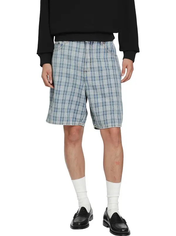 Burberry Check Denim Shorts - Blue