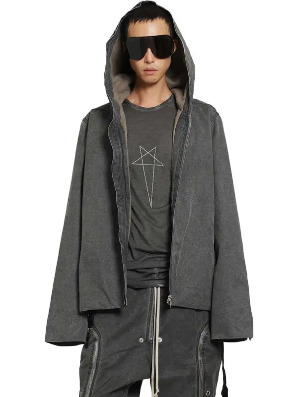 Rick Owens Gimp Zip Front Jacket In Gravel - Black
