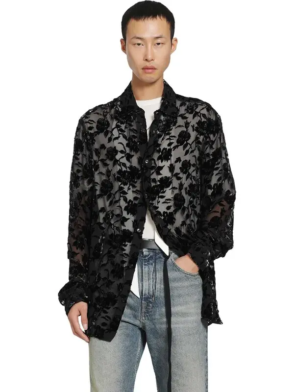 ANN DEMEULEMEESTER Andre Roses Dévoré Shirt - Black