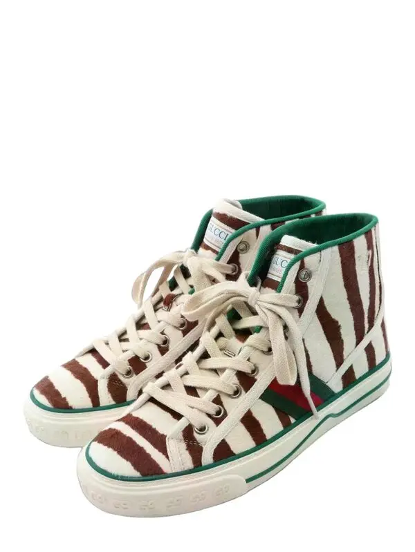 Gucci Tennis 1977 Zebra Print High Top Sneakers - Neutrals