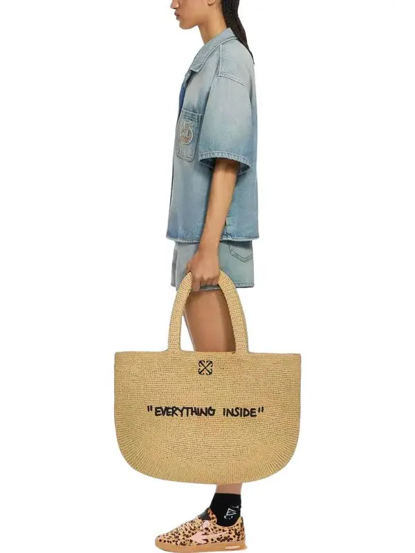 Off-White Jitney Quote Raffia Tote Bag - Neutrals