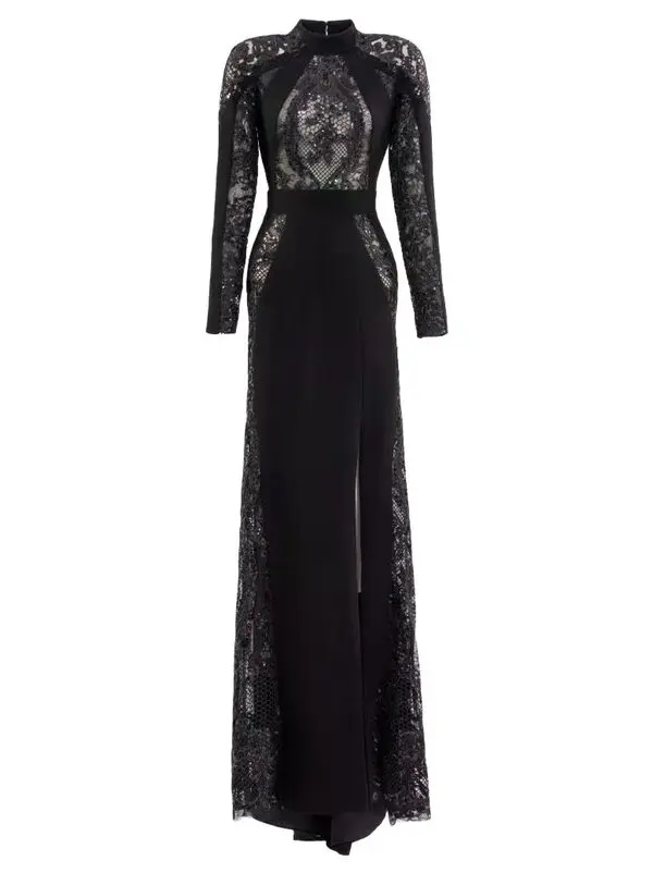 SAIID KOBEISY Embroidered Lace Long Sleeve Maxi Dress - Black