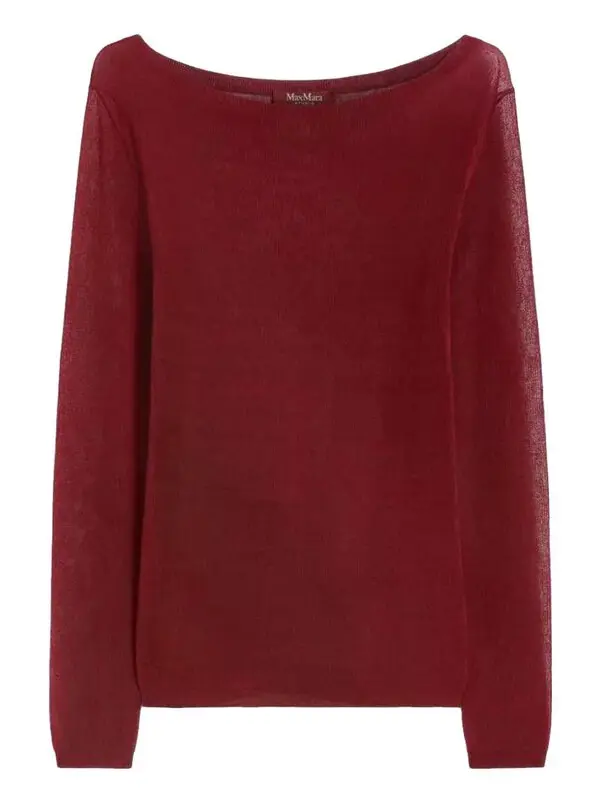 Max Mara Boat Neck Long Sleeve Fine Knit Top - Red