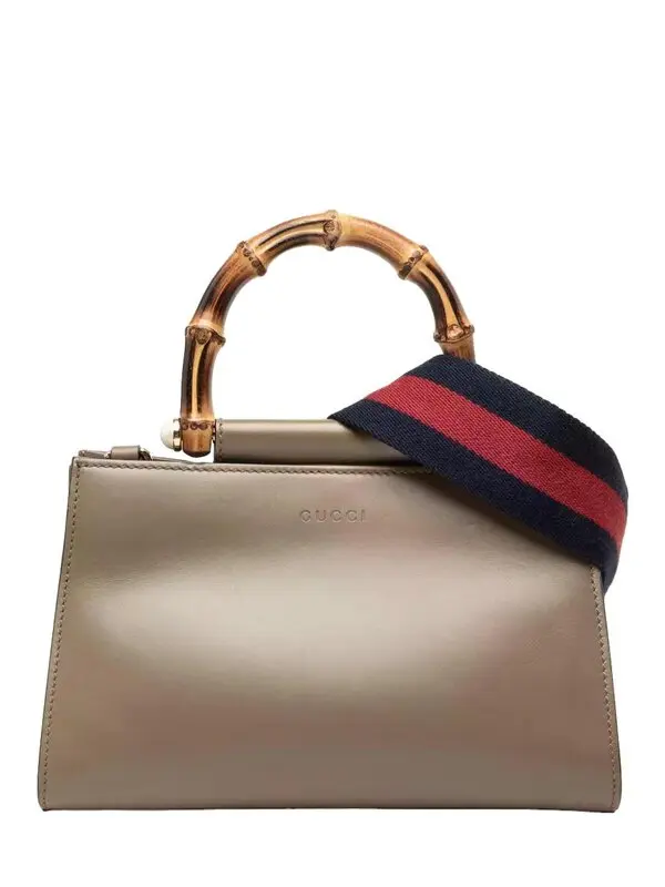 Gucci Calfskin Web Bamboo Nymphaea Satchel - Brown