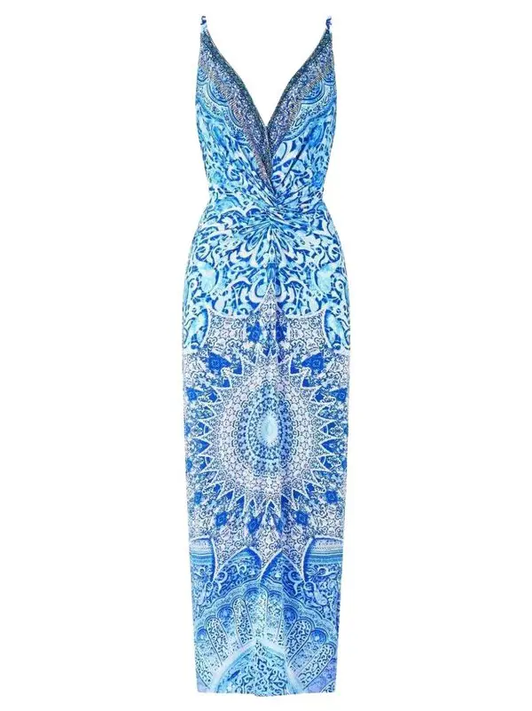 Camilla Strappy Twist-front Maxi Dress - Blue