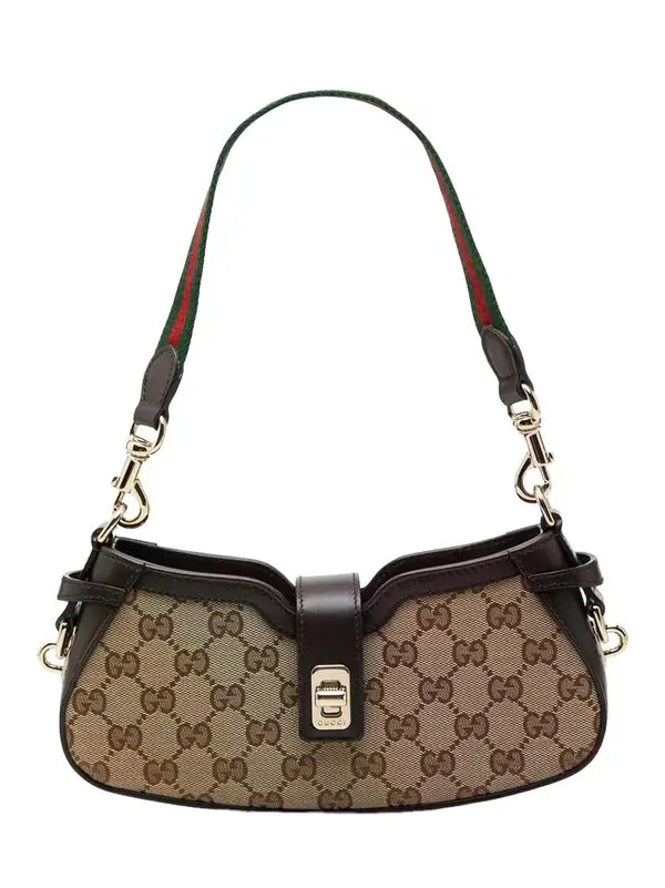 Gucci Mini Gg Canvas Web Moon Side Shoulder Bag - Neutrals