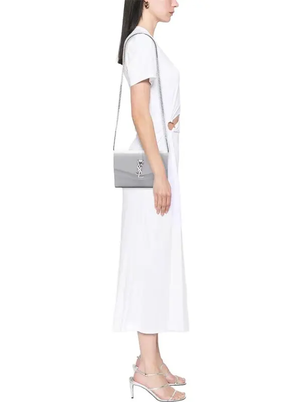 Saint Laurent Leather Monogram Sulpice Wallet On Chain Crossbody Bag - Grey
