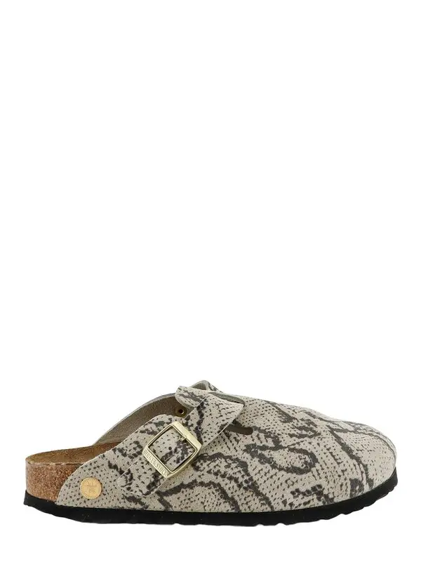 BIRKENSTOCK Boston Suede Sabot With Python Print - Grey