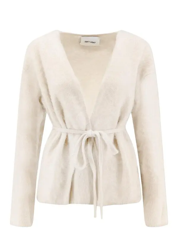 Soft Goat Cashmere Cardigan With Removable Waist Belt - Beige