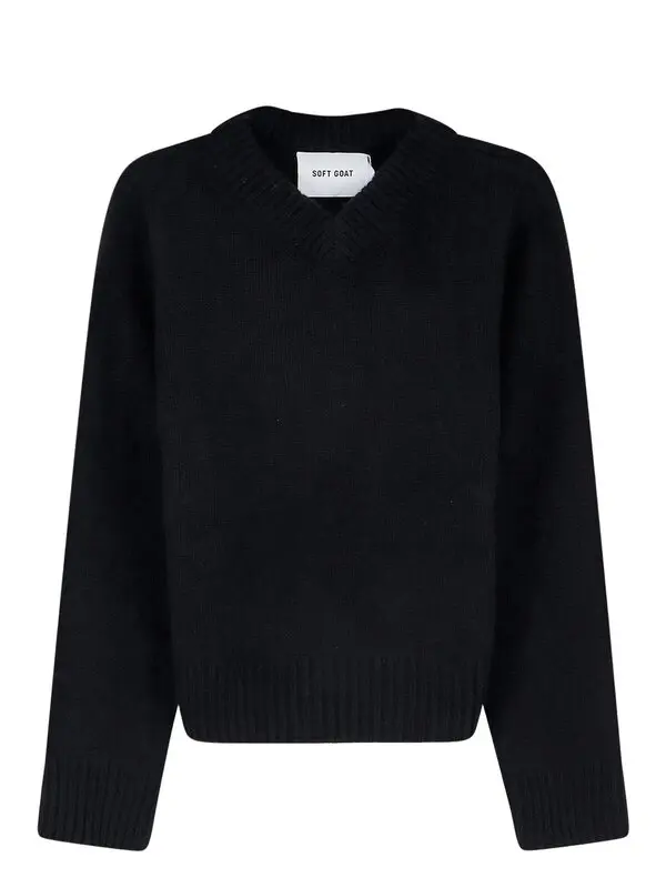 Soft Goat Cashmere V-neck Sweater - Black