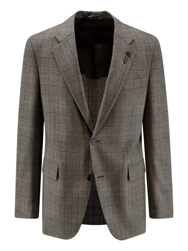 LARDINI Prince Of Wales Wool Blazer - Brown