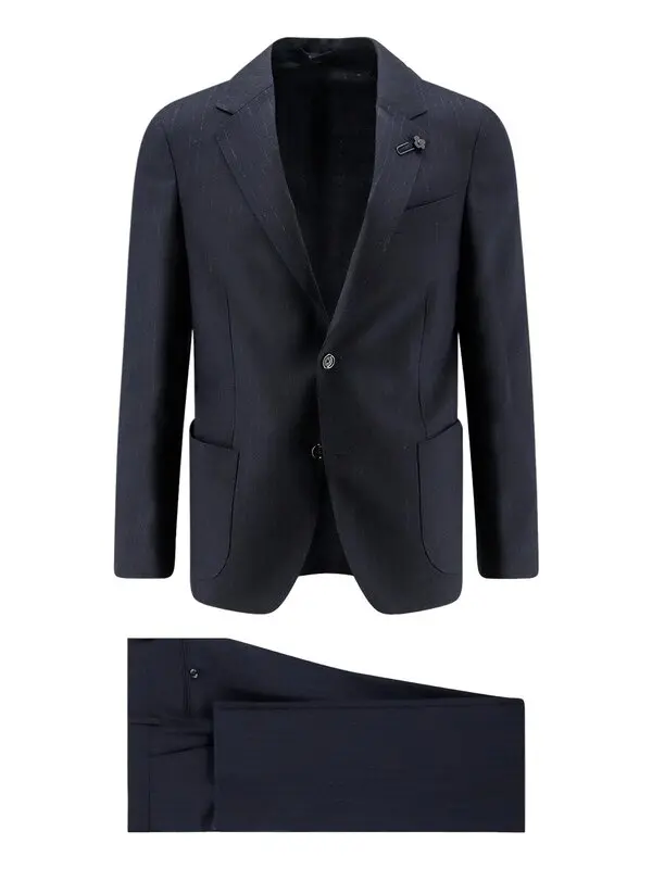 LARDINI Virgin Wool Suit With Pinstripe Pattern - Blue