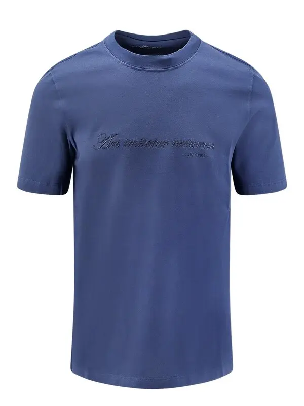 Brunello Cucinelli Cotton Tshirt With Front Embroidery - Blue
