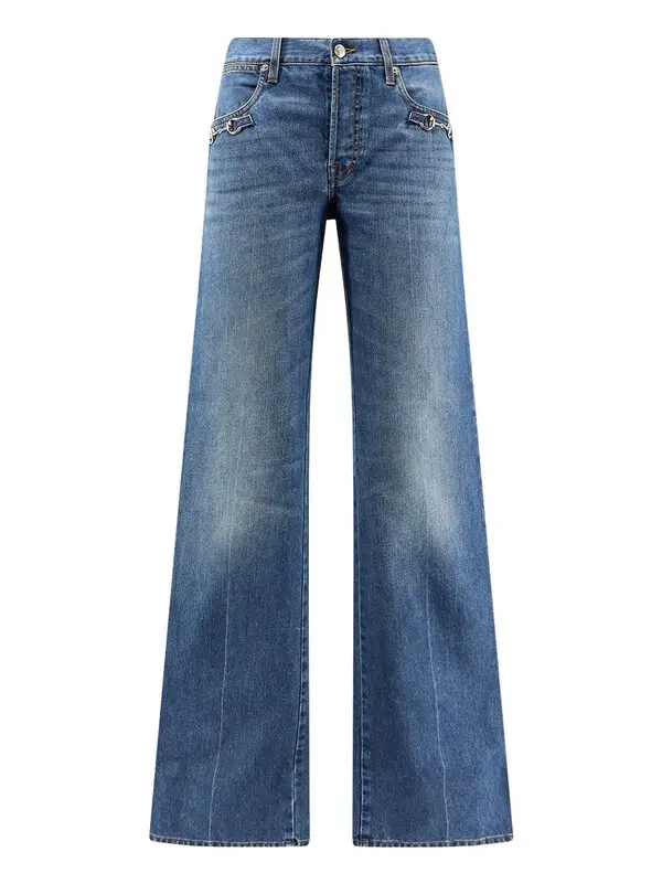 Gucci Low-rise Wide-leg Denim Jeans With Horsebit Detail - Blue