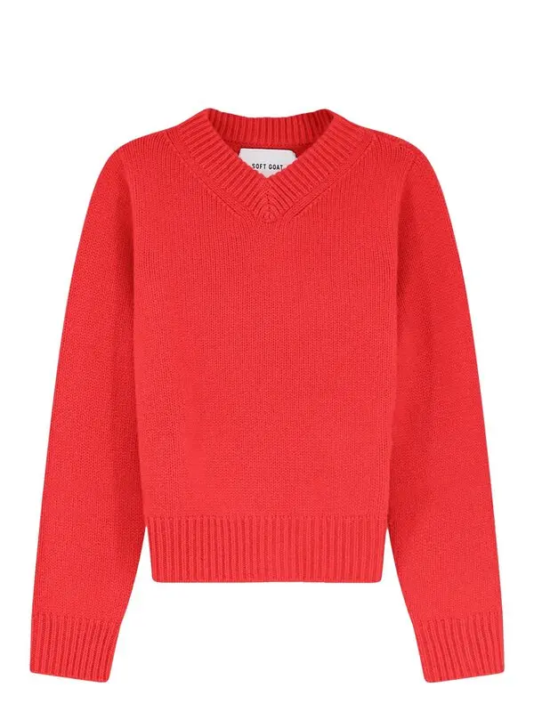 Soft Goat V-neck Cashmere Sweater - Red