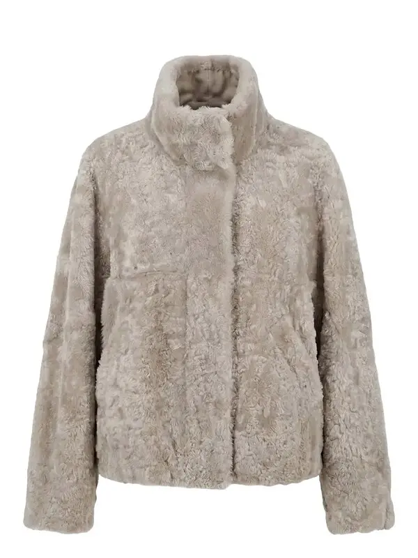 Brunello Cucinelli Short Sheepskin Coat With Monili Detail - Beige