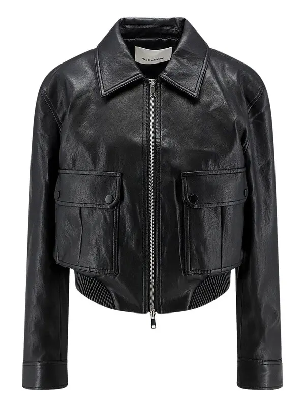 THE FRANKIE SHOP Oversized Leather Bomber Jacket - Black