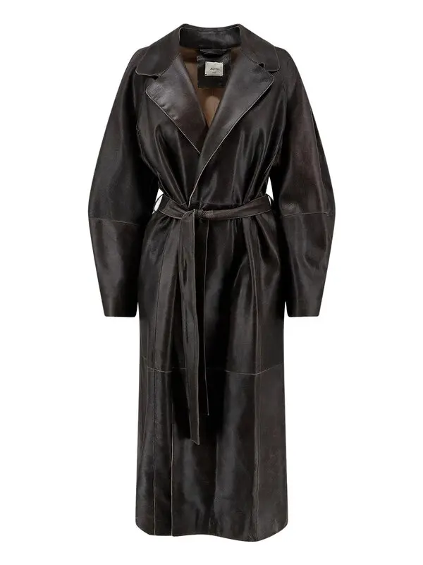 ALYSI Vintage Effect Leather Coat - Brown