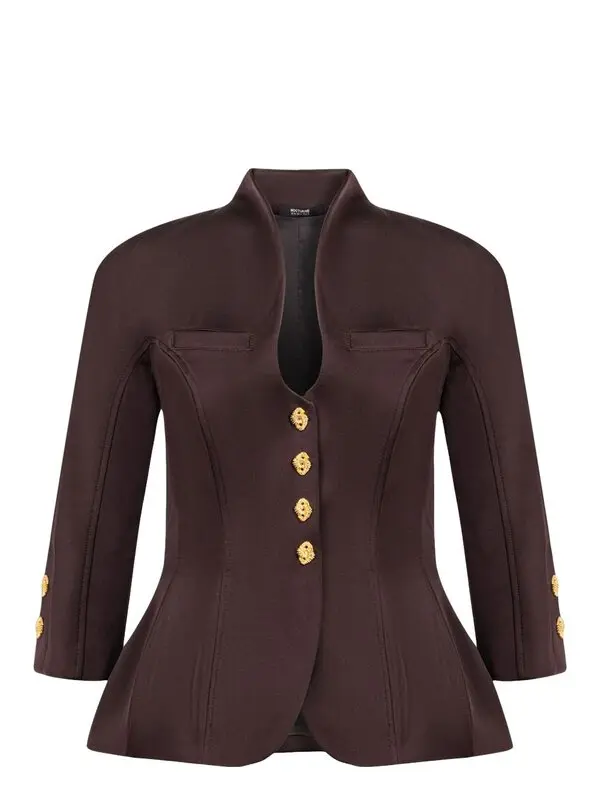 NOCTURNE Boned Stand Collar Jacket - Brown