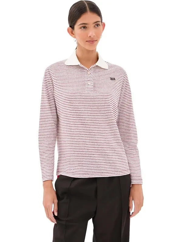 WALES BONNER Striped Polo Shirt - Ivory/wine
