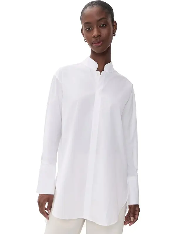 Comme Si Mandarin Collar Cotton Poplin Shirt - White