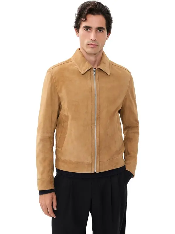 BOSS Suede Leather Zip-up Jacket - Camel