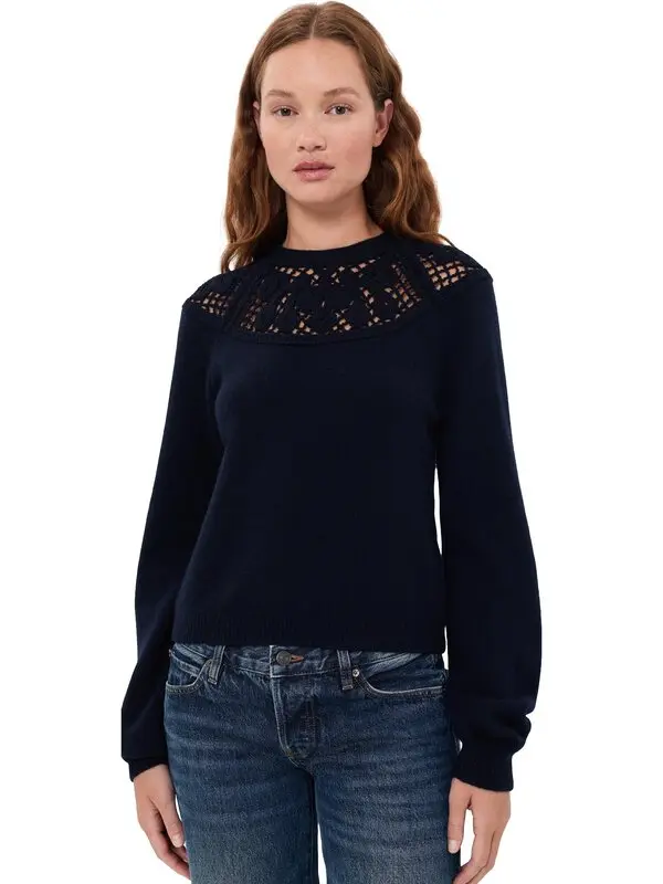 FRAME The Lace Gathered Sweater - Navy