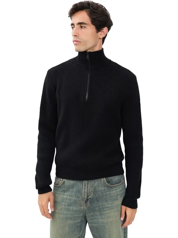 Canada Goose Mckinney 1/4 Zip Ribbed Wool Sweater - Black