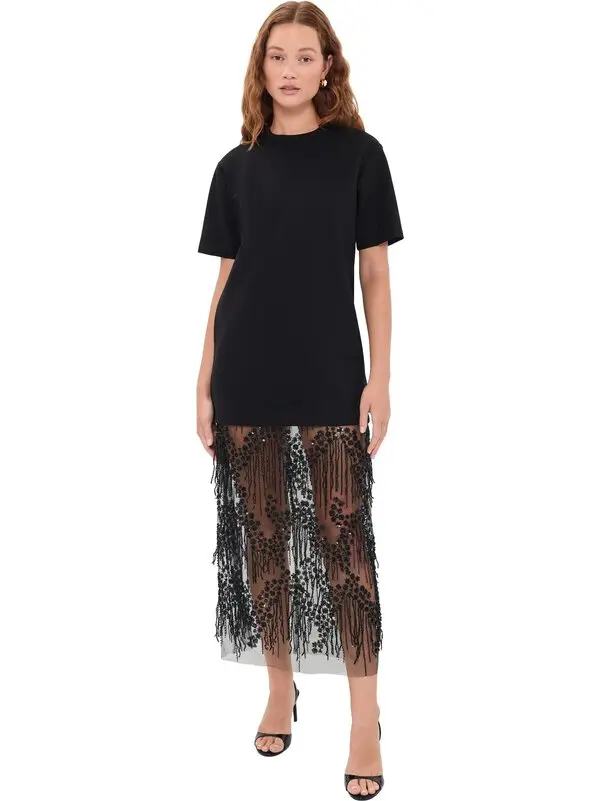 Endless Rose Mix Rhinestone Lace T-shirt Midi Dress - Black