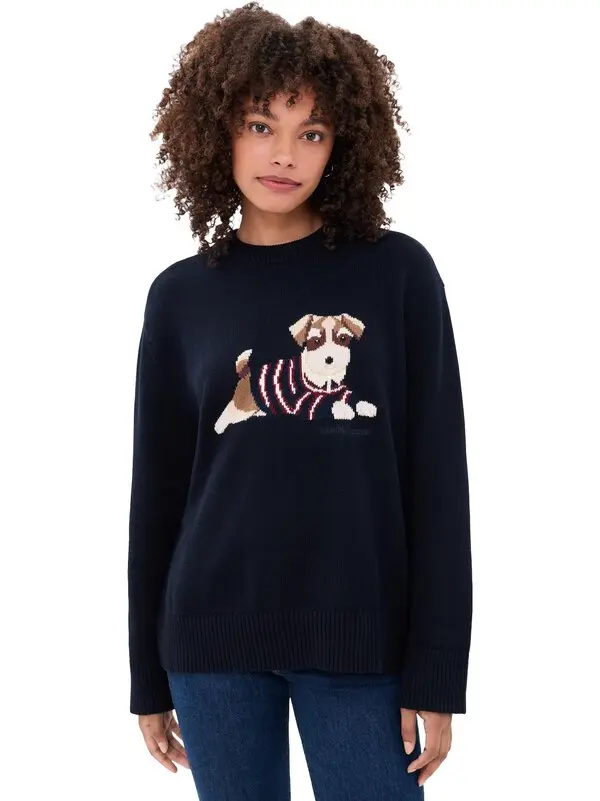 ROWING BLAZERS Cotton Terrier Dog Intarsia Knit Sweater - Navy