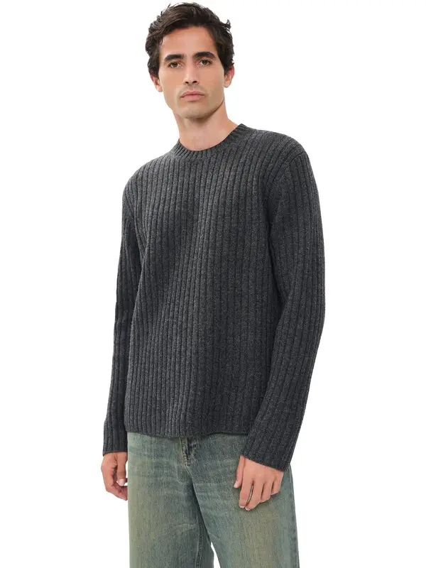 Helmut Lang Rustic Wool Rib Crew Sweater - Graphite
