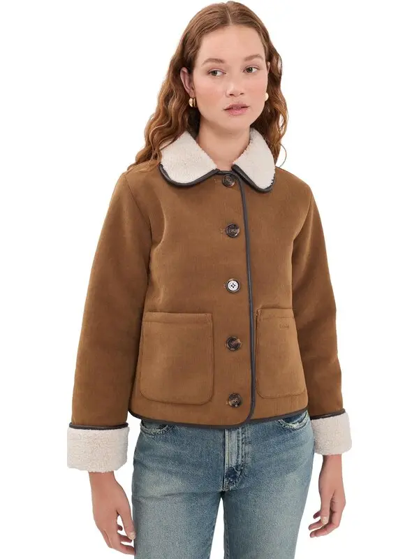 Barbour Penny Fleece Casual Jacket - Tan/ecru