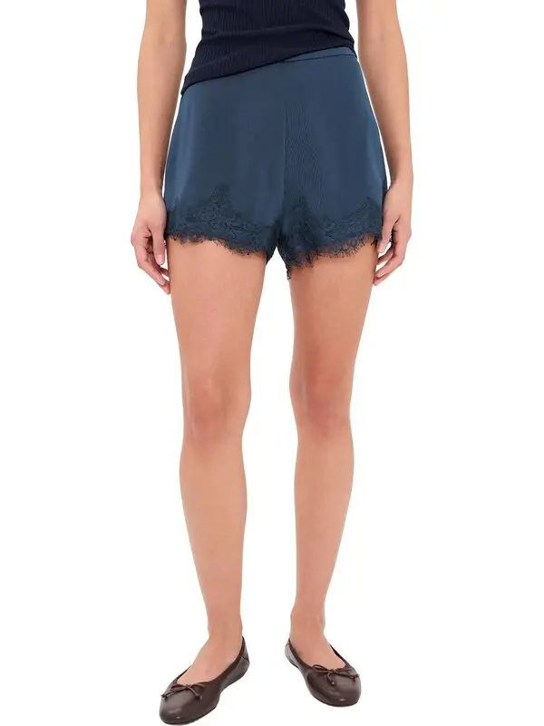 WAYF Elaine Shorts With Lace Trim - Navy