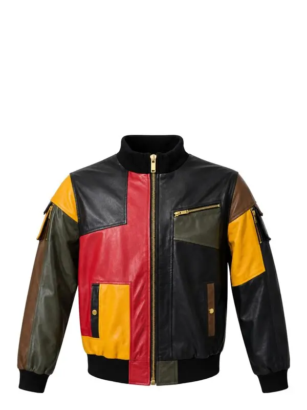 ZASTASTUDIO Artifact Theory Paneled Leather Bomber Jacket - Black