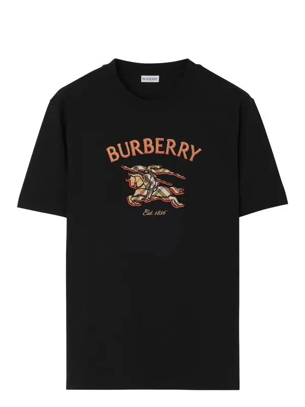 Burberry Cotton Check-ekd Appliqué T-shirt - Black