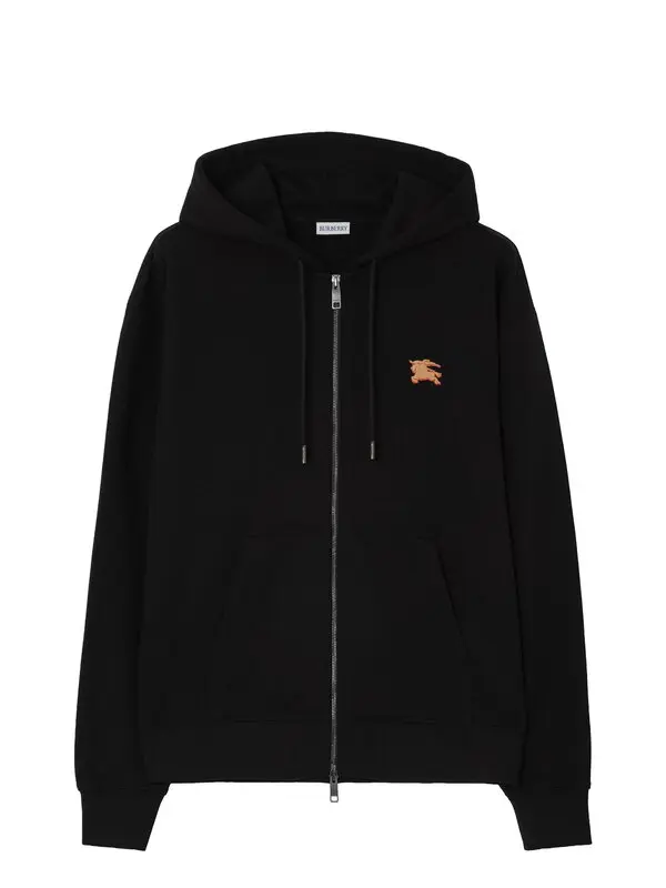Burberry Cotton Zip-up Hoodie With Graphic Detail - Black