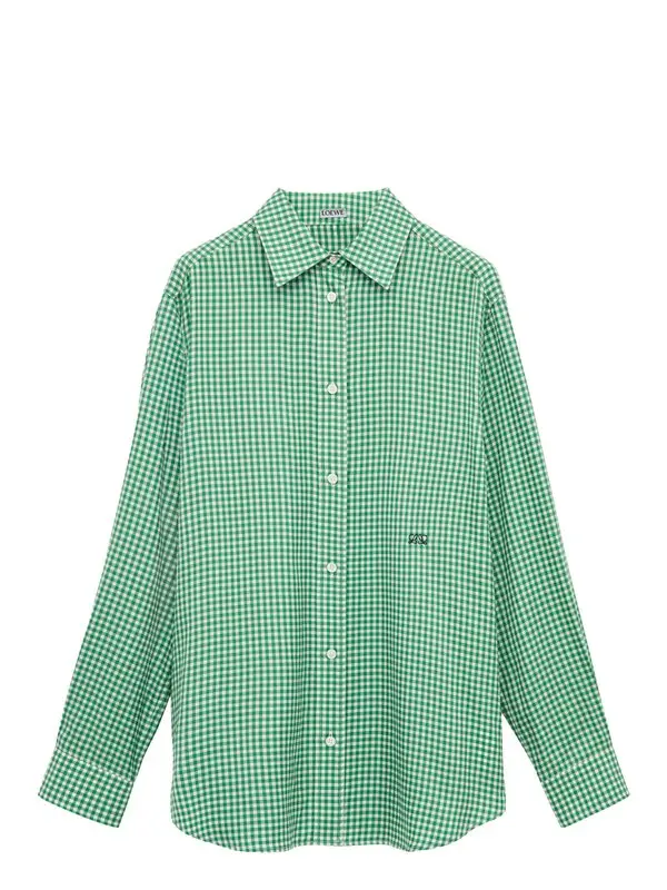 Loewe Silk-blend Gingham Shirt - Green