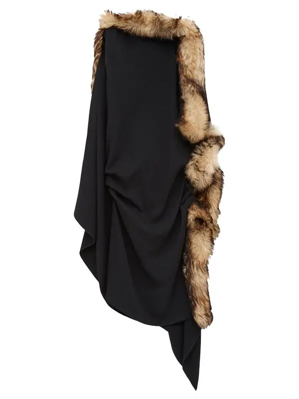Loewe Draped Shearling-trim Midi Dress - Black