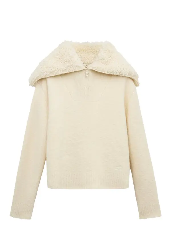 Loewe Wool-blend Zip-up Sweater With Fur Collar - White