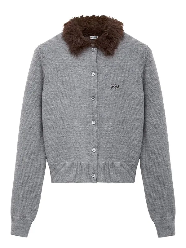 Loewe Wool Cardigan With Brushed Collar - Grey