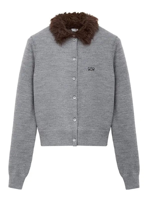Loewe Wool Cardigan With Brushed Collar - Grey