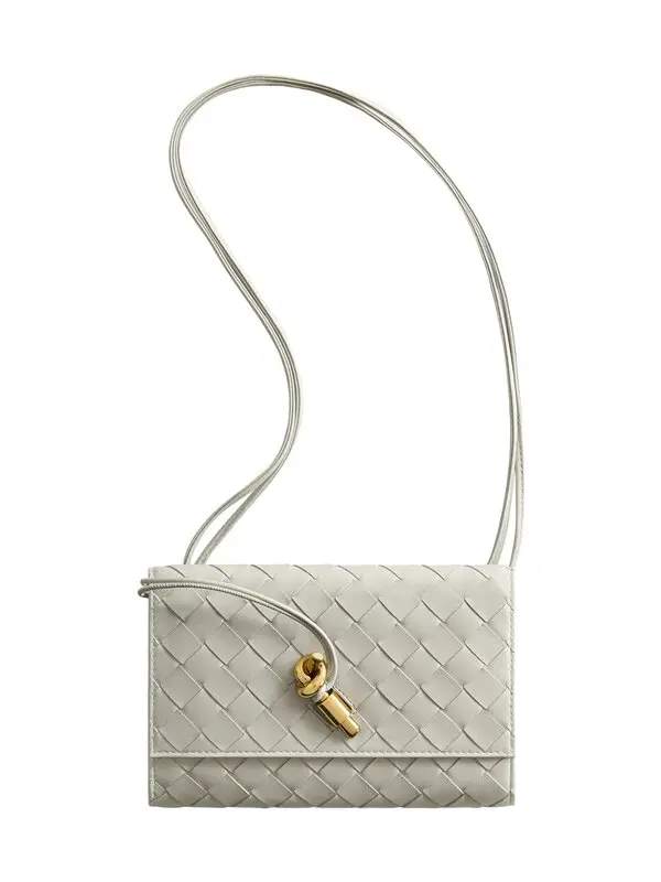 Bottega Veneta Leather Wallet On Strap With Intrecciato Weave - Grey