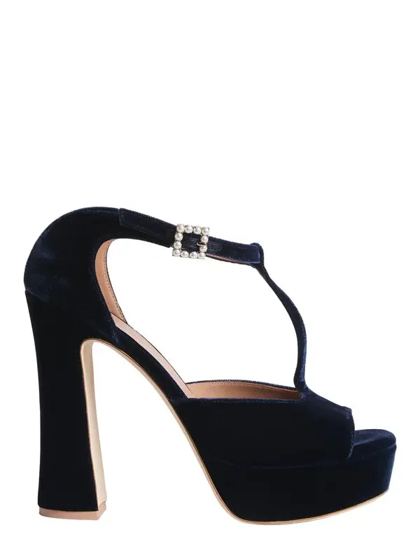 MALONE SOULIERS Velvet Nomi High-heeled Sandals - Navy