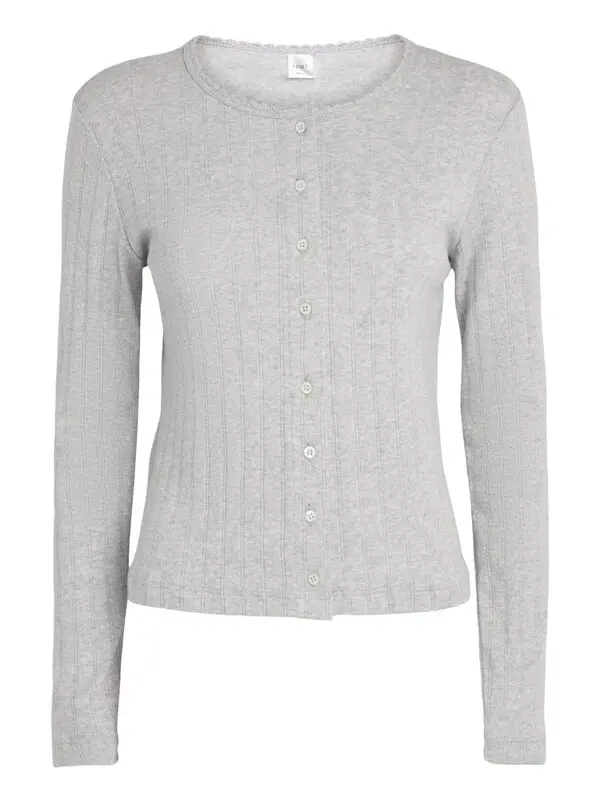 LESET Cotton Pointelle Cardigan - Grey