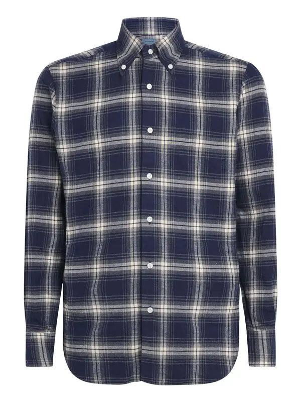 BARBA NAPOLI Cotton Check Shirt - Navy