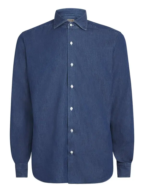 BARBA NAPOLI Slim Denim Shirt - Navy