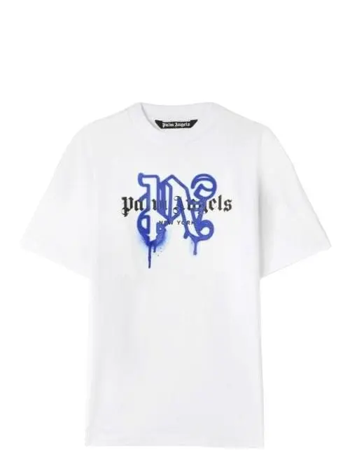 Palm Angels Logo-print Cotton T-shirt - White Blue