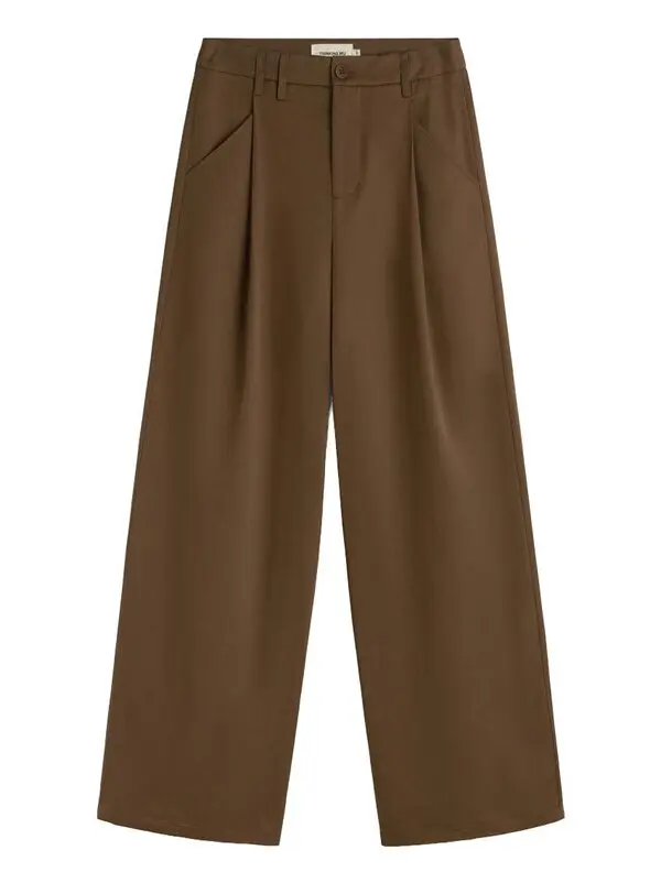 THINKING MU Wide Leg Pleat Molly Pants - Brown